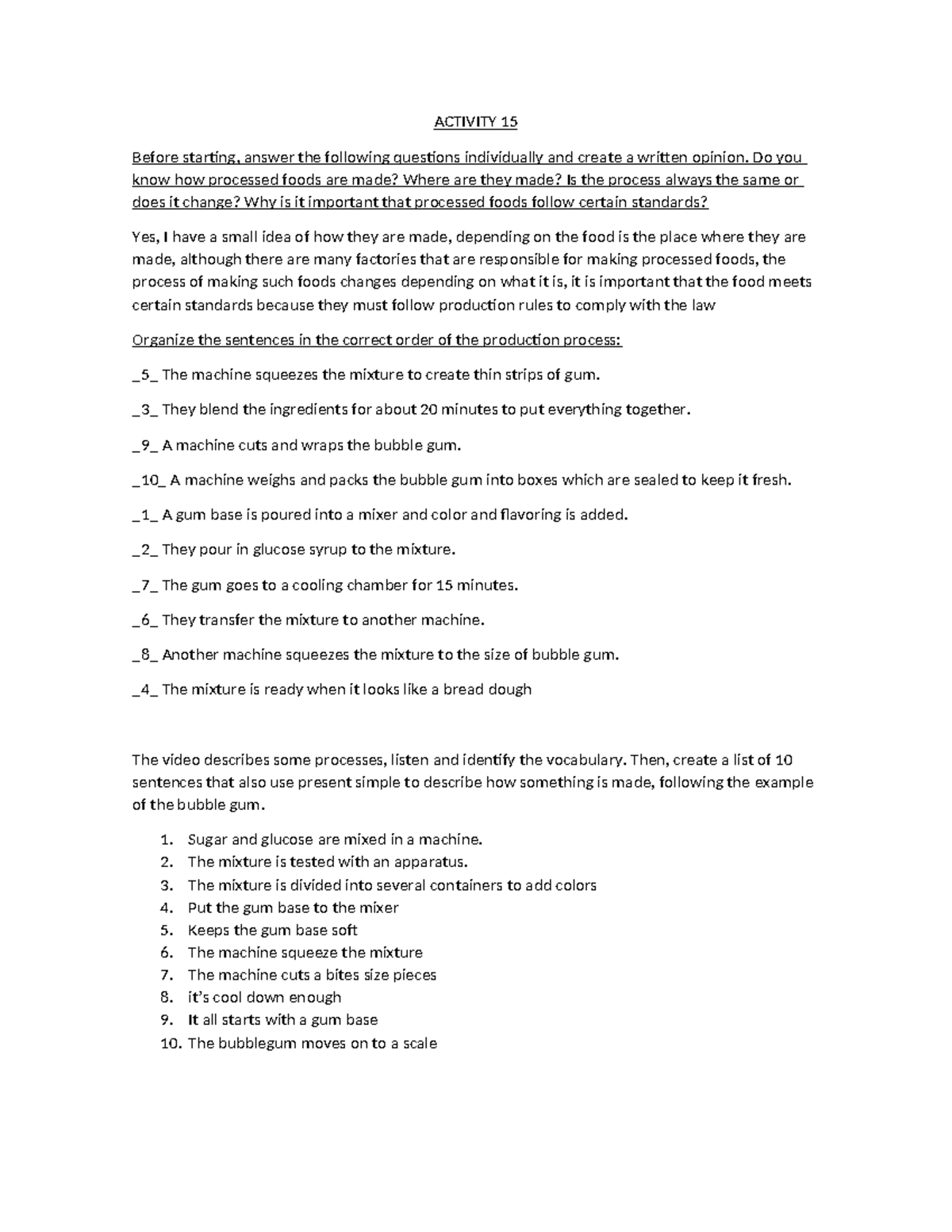 Activity 15 - Process of Making Processed Foods (APUNTES EN INGLES ...