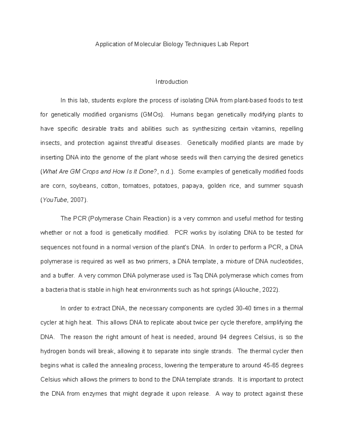 Molecular Biology Techniques Lab Report: GMO Detection via PCR Analysis ...