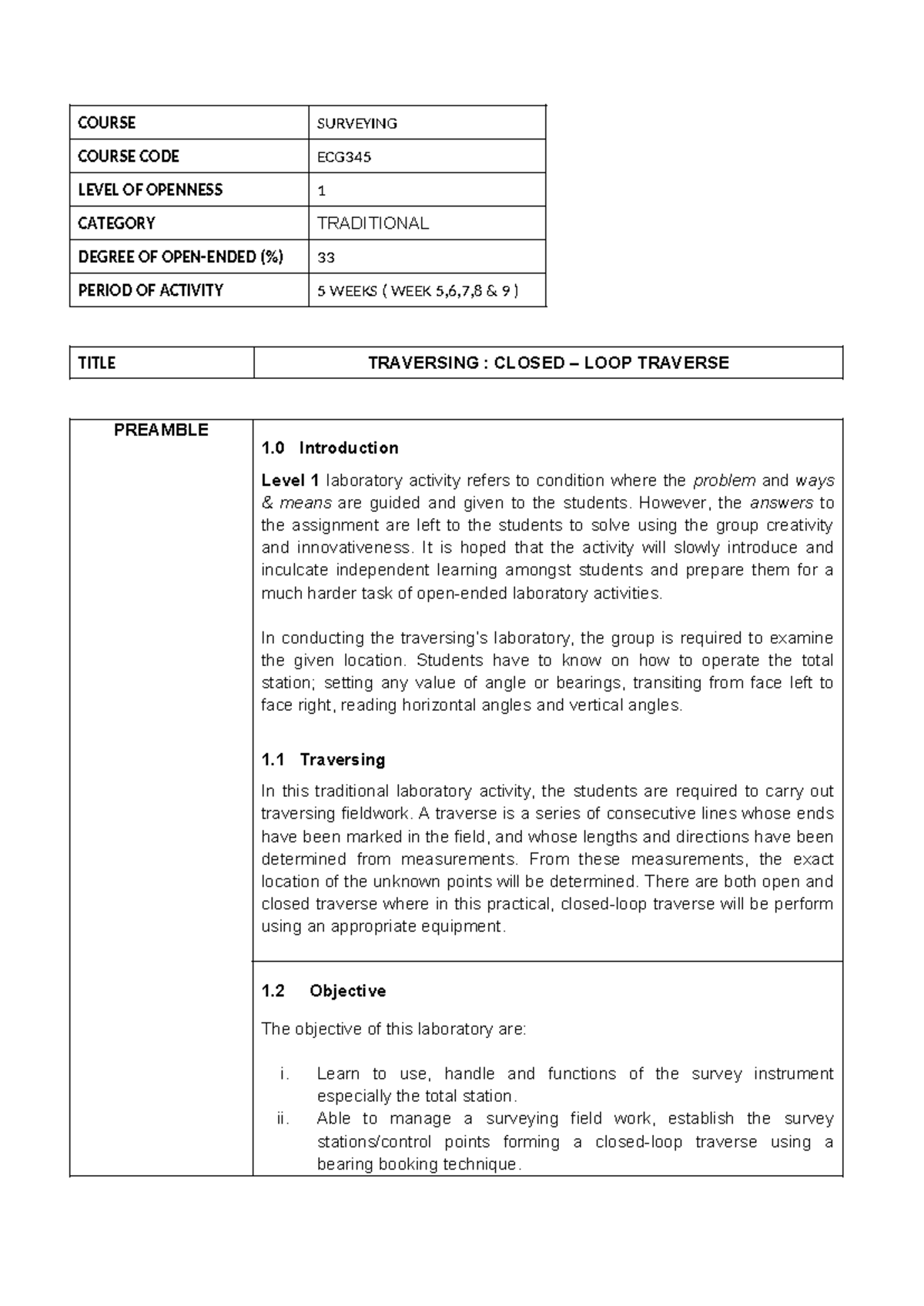 Practical 2: Closed-Loop Traverse in Surveying (ECG Level 1) - Studocu