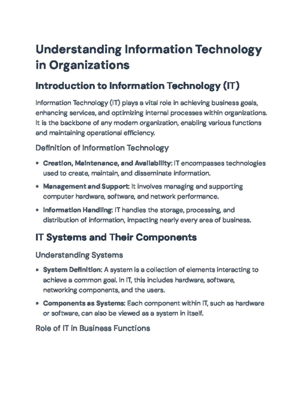 Understanding Information Technology (IT) in Organizations: Roles ...