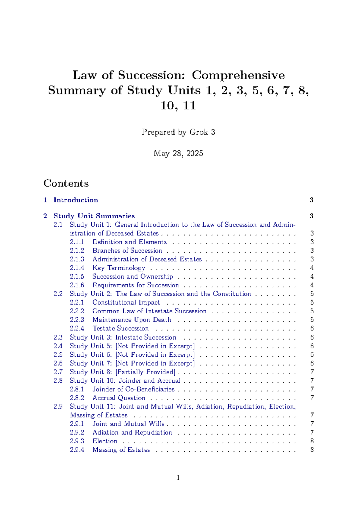Law of Succession (LAW 101): Summary of Study Units 1-11 for Exam Prep ...