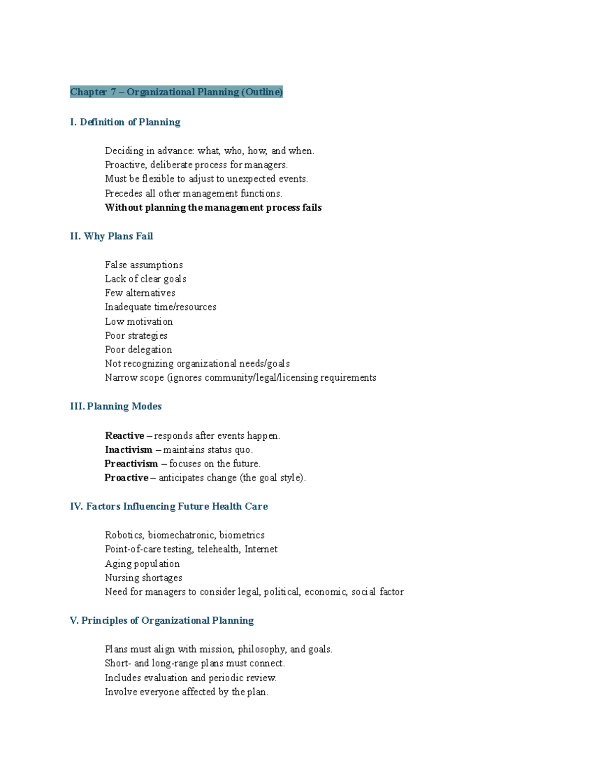 Chapter 7 & 12 Organizational Planning and Structure Lecture Notes ...