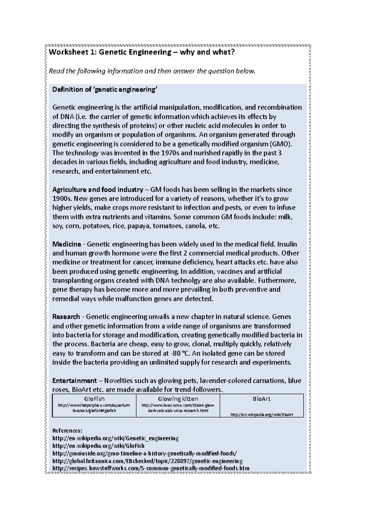 Performance Task: Understanding Genetic Engineering Concepts - Studocu
