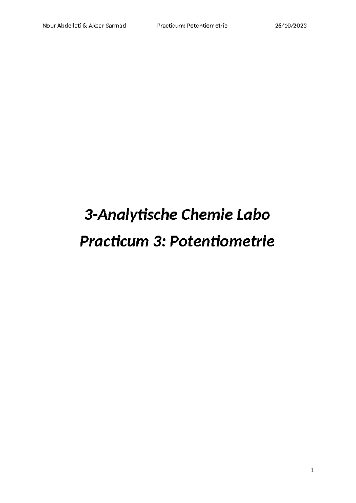 Labo 3: Potentiometrie Practicum Verslag - Chemie 2023 - Studocu