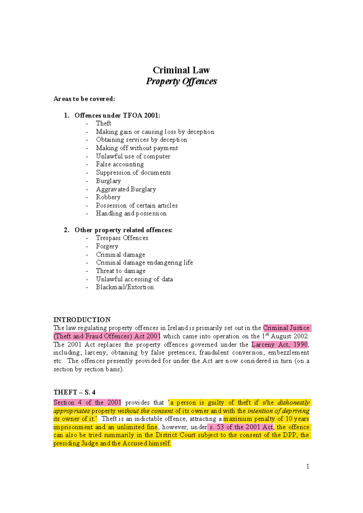 Criminal Law (TFOA 2001): Comprehensive Guide to Property Offences ...
