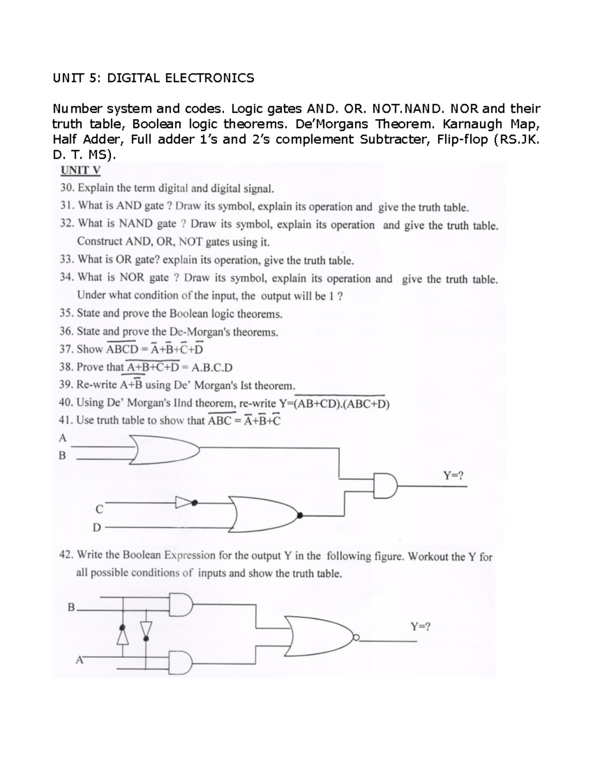 A&DC Unit 5: Digital Electronics - Logic Gates & Adders - Studocu