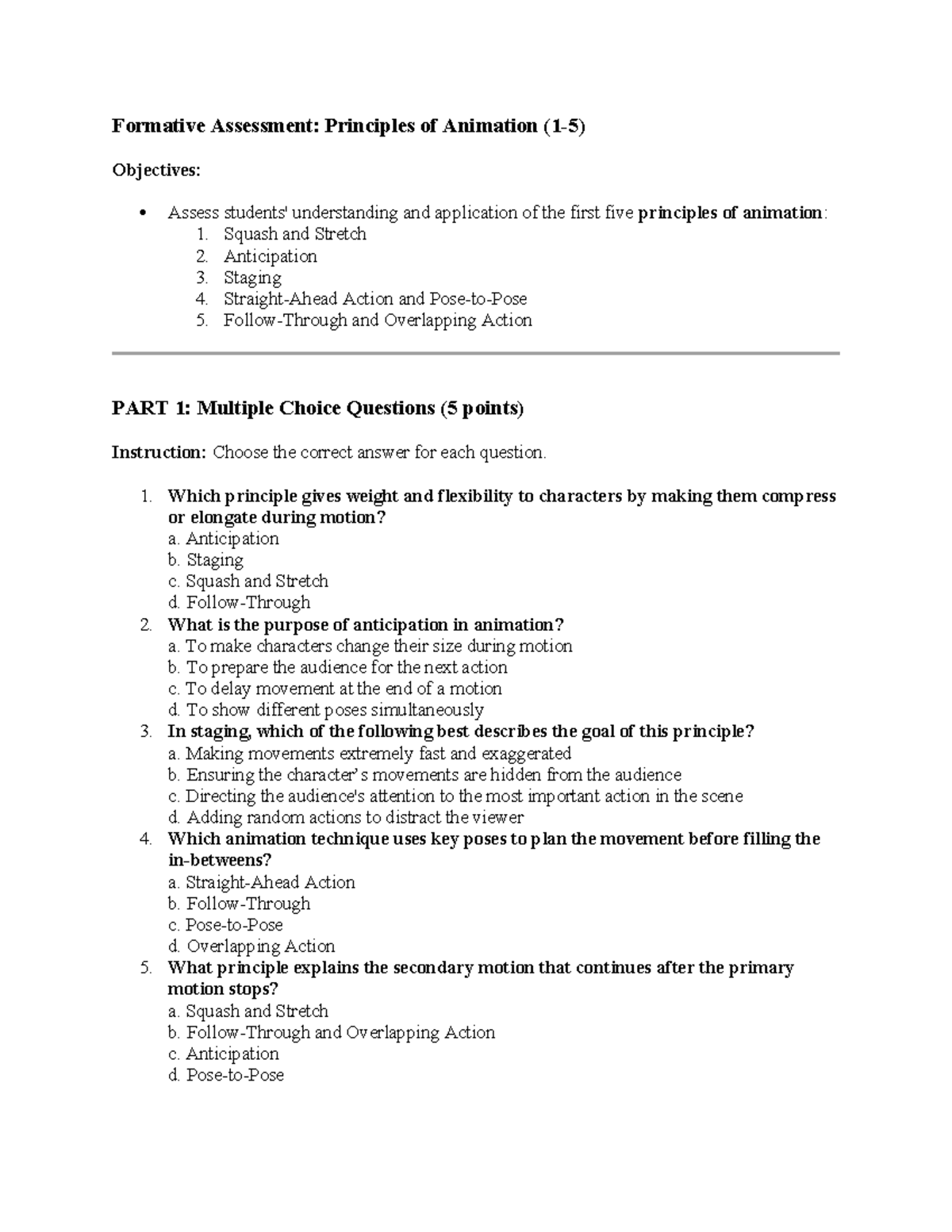 Principles of Animation: Formative Assessment (Animation 101) - Studocu