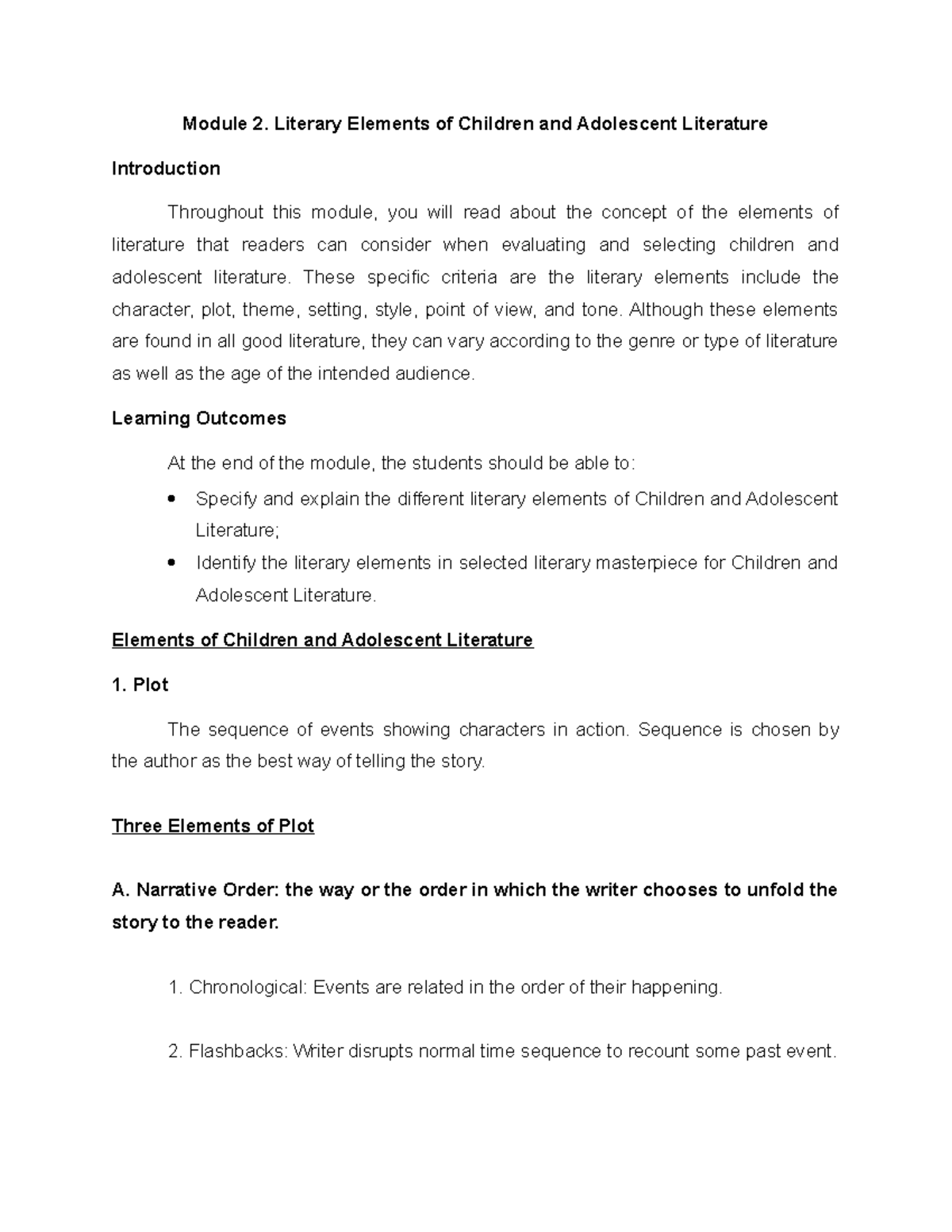 Module 2 SEd 315 - Literary Elements in Children and Adolescent ...
