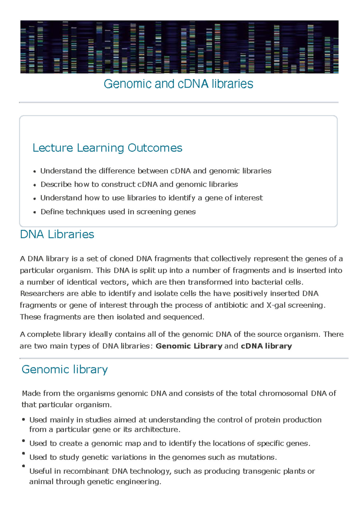 Genomic and cDNA Libraries - Lecture Notes on Construction and ...