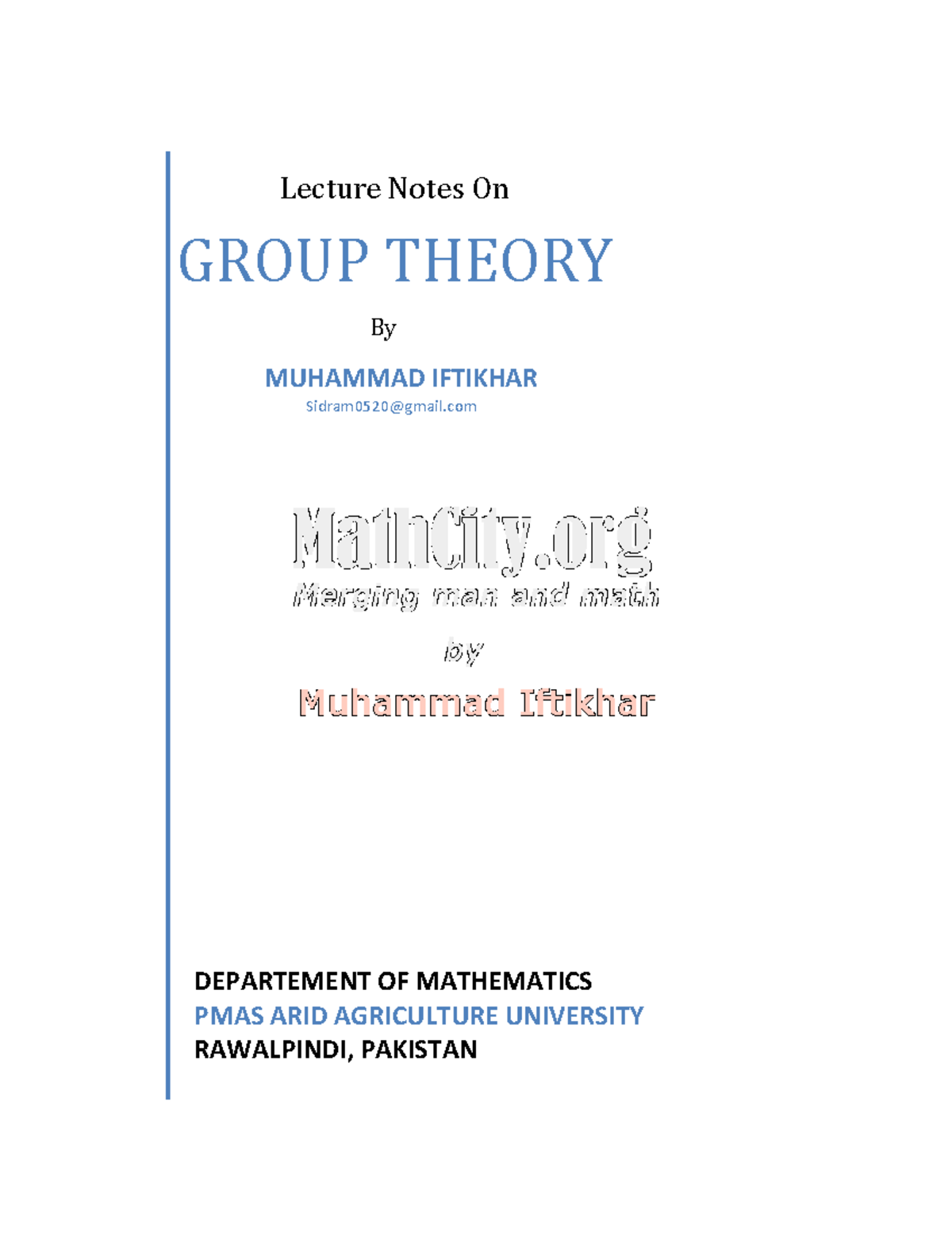 Lecture Notes on Group Theory (MATH 101) by Muhammad Iftikhar - Studocu