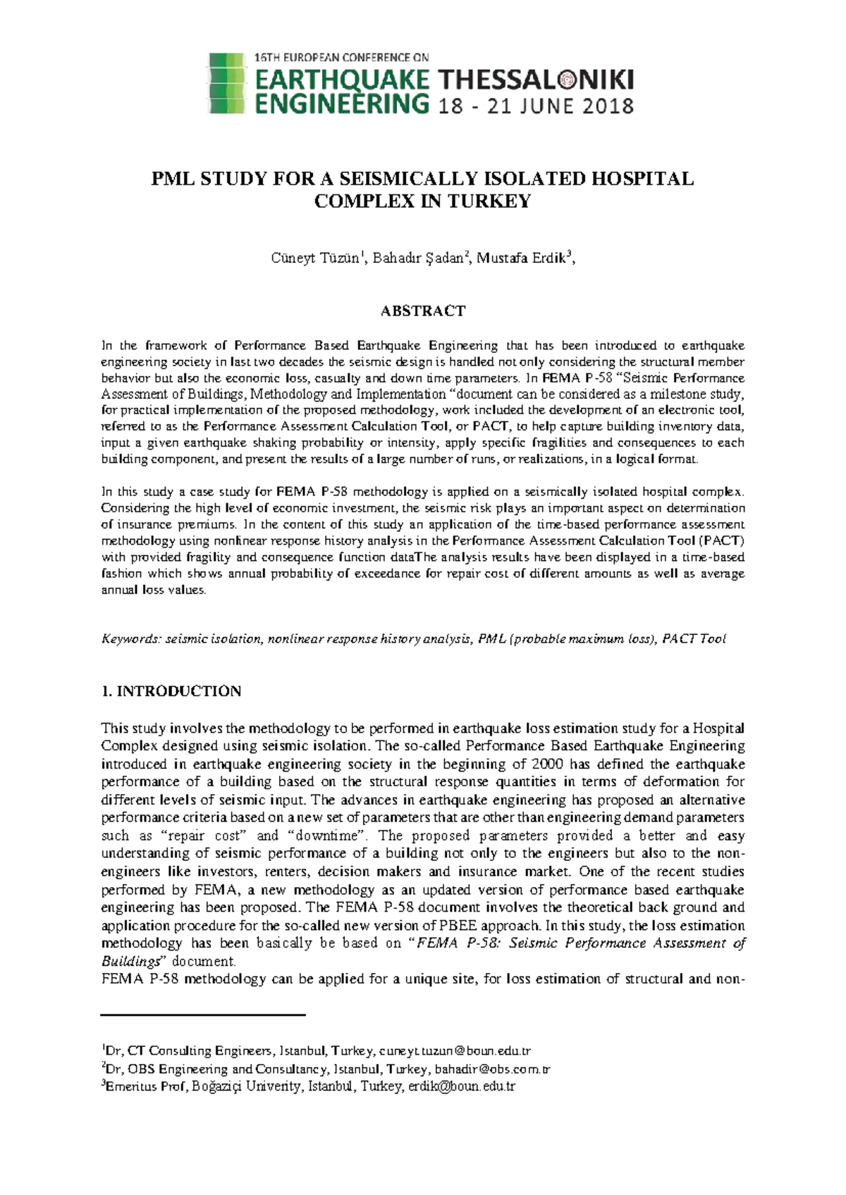 16ECEE PML Study: Seismic Performance Assessment of a Hospital Complex ...