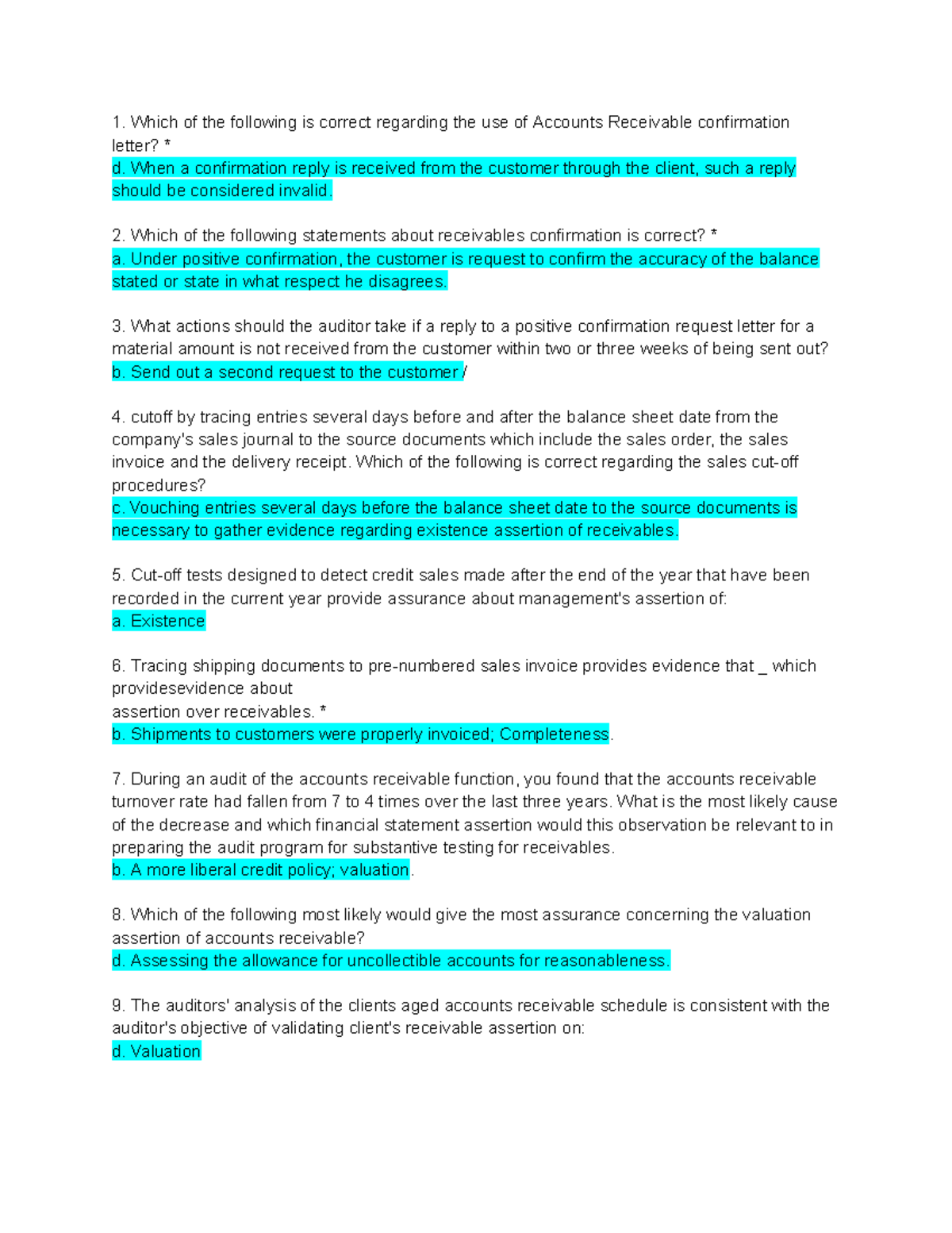 Accounts Receivable Audit Notes (AR 301) - Confirmation Procedures ...