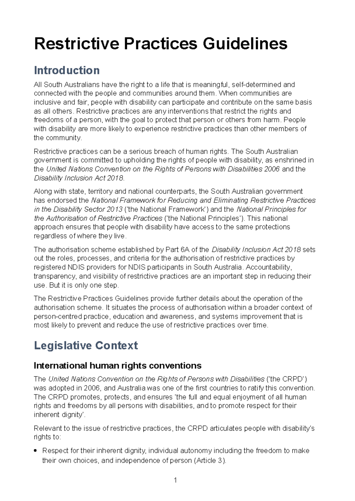 Guidelines for Restrictive Practices in Disability Support - SA NDIS ...