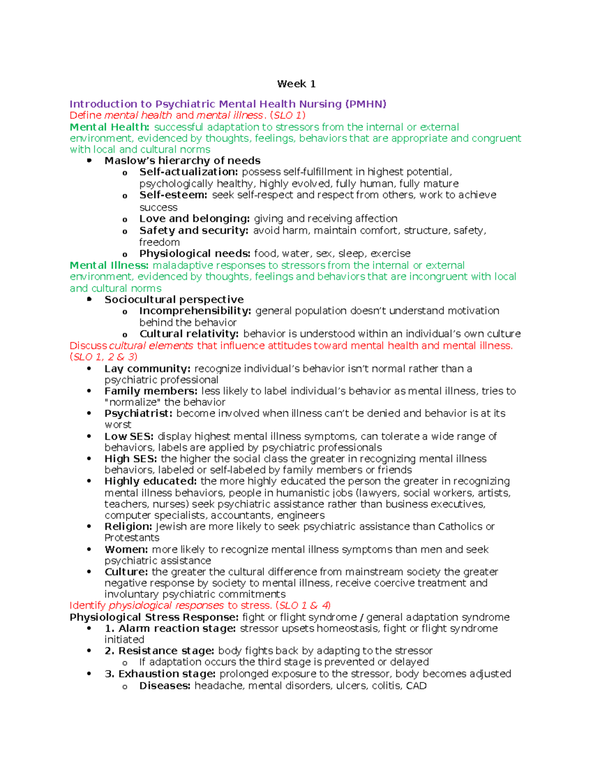 Mental Health Nursing Exam 1 Review: Concepts and Principles - Studocu