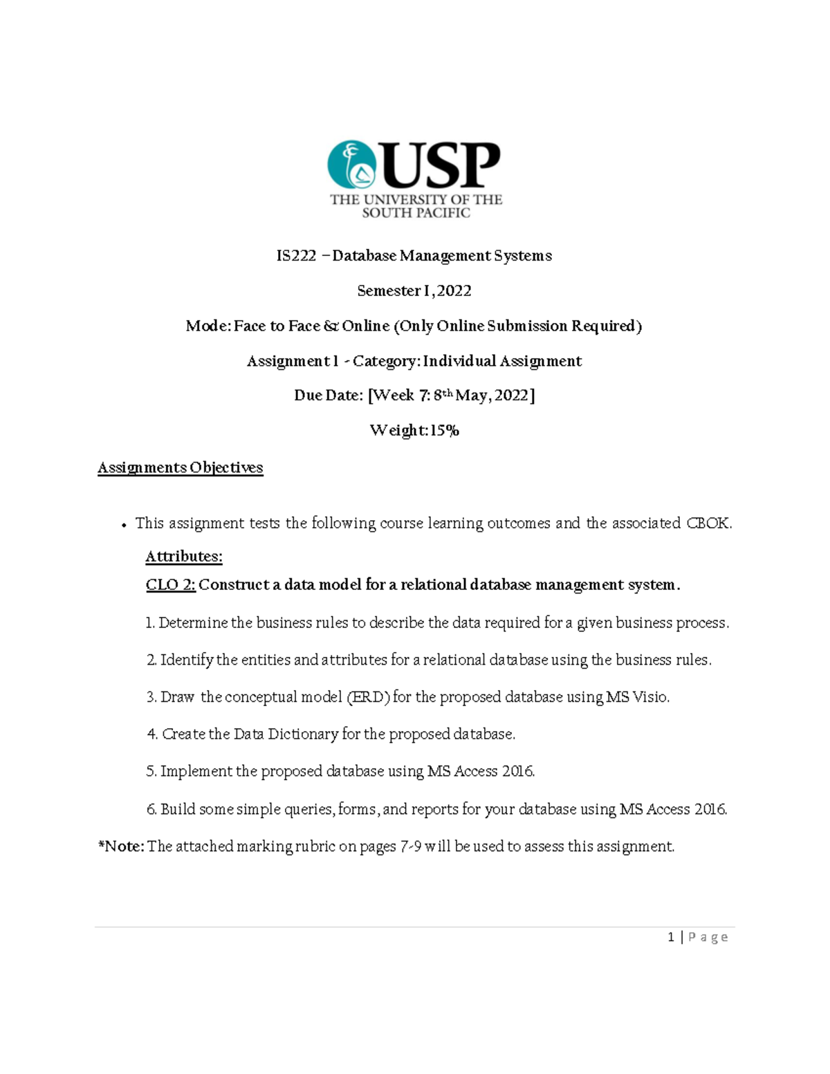 IS222 Assignment 1 S22022 Request for Moderation - 1 | P a g e IS222 – Database Management ...