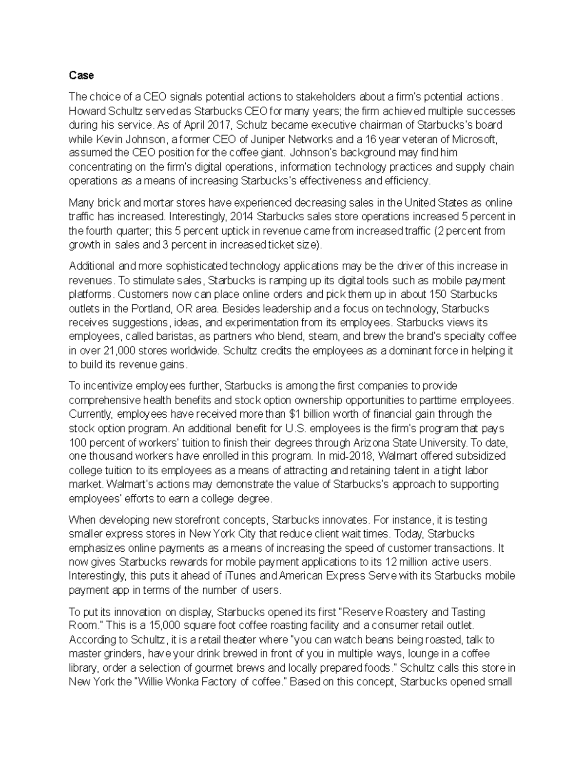 Starbucks Midterm Case Study: CEO Impact and Innovation Strategies ...