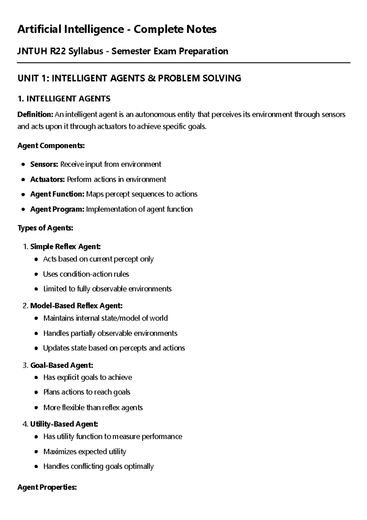 Complete AI Notes for JNTUH R22 Semester Exam Preparation - Studocu