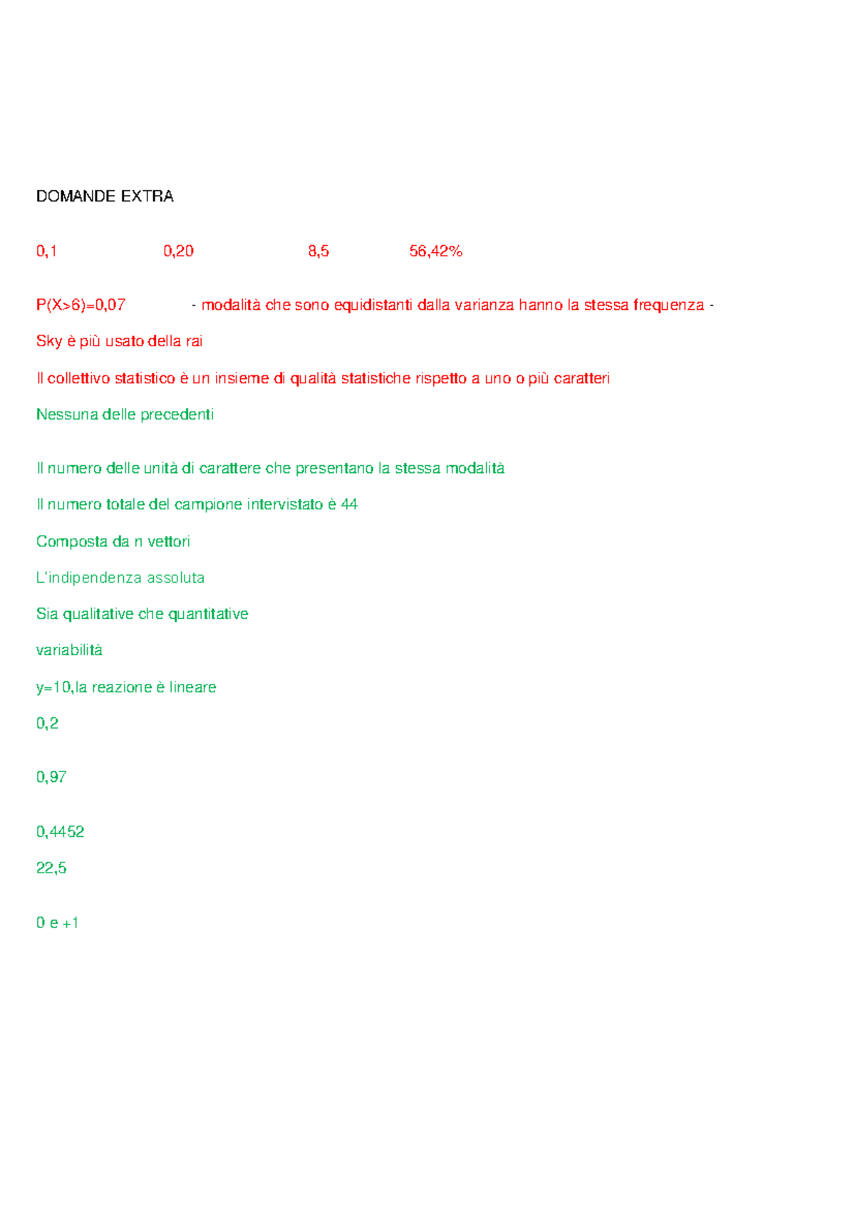 Test di Statistica - Domande Extra e Risposte - Studocu