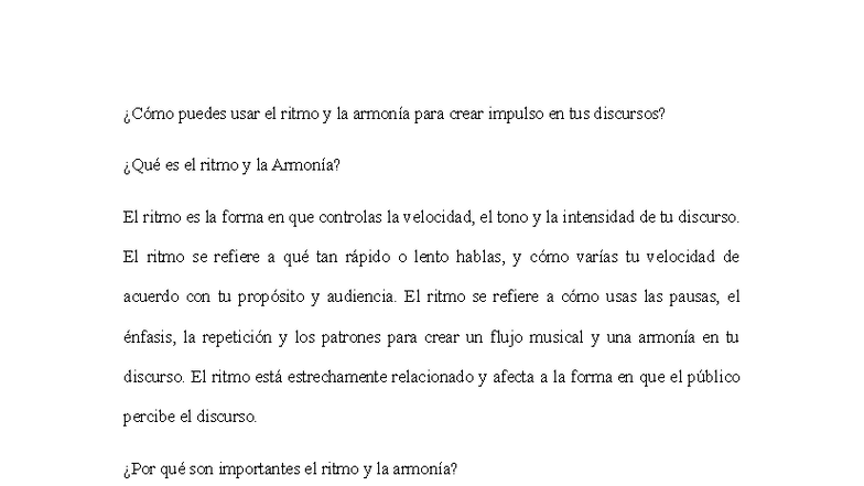 Ritmo y Armonía en Discurso: Técnicas y Práctica - Studocu