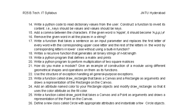 R25 B.Tech. IT Syllabus & Python Programming Exercises - Studocu