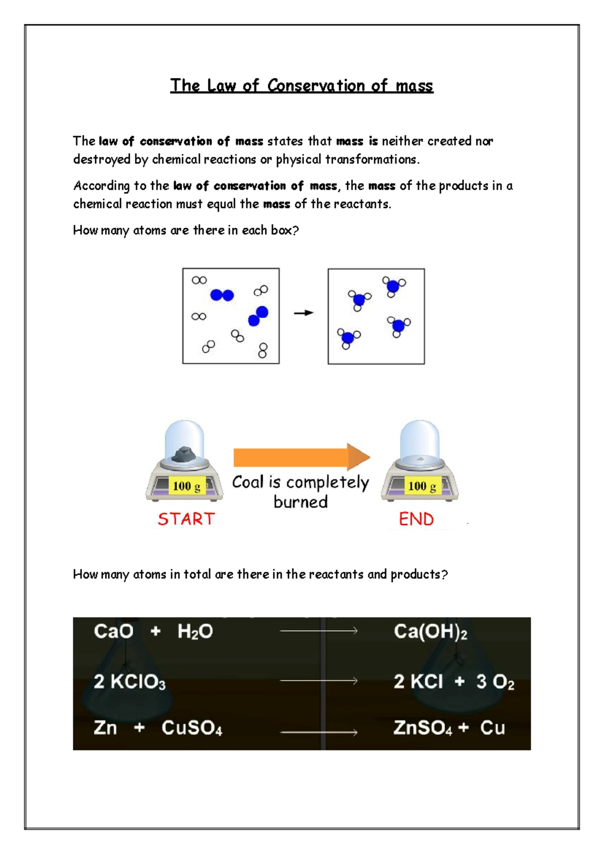 Conservation of Mass Worksheet - Year 8 Science 2 Insights - Studocu