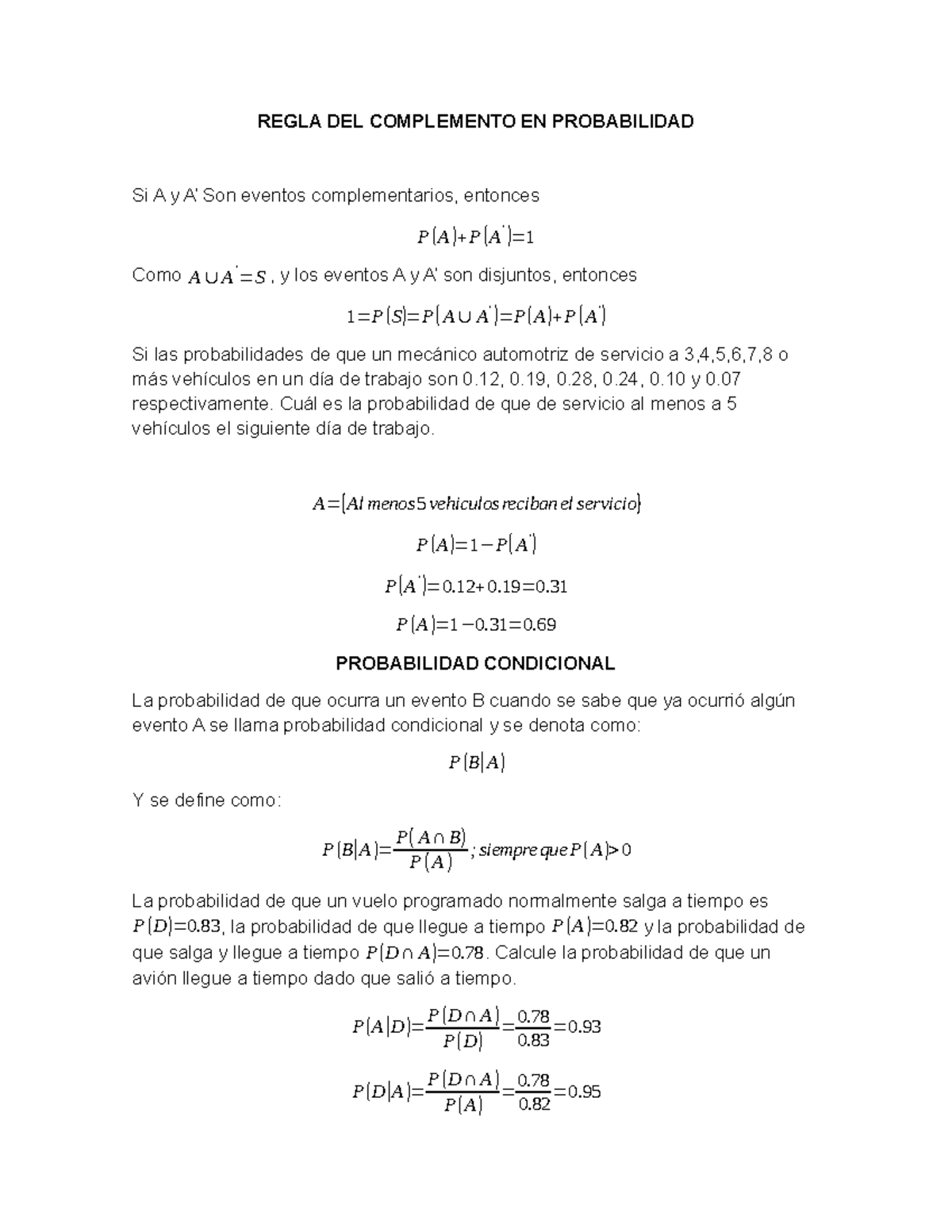 Regla del Complemento y Probabilidad Condicional en Prob. - Studocu