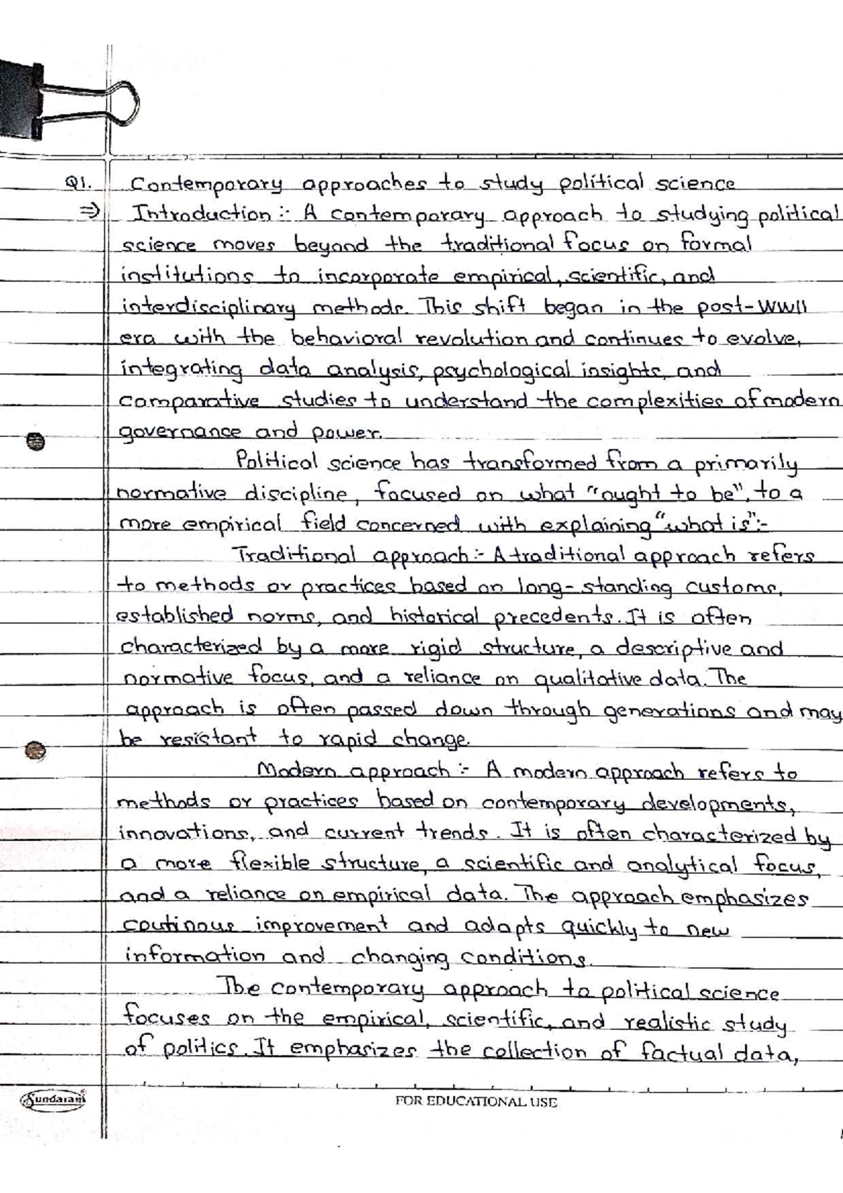 P.S Q1 - Contemporary Approaches in Political Science: Key Insights ...