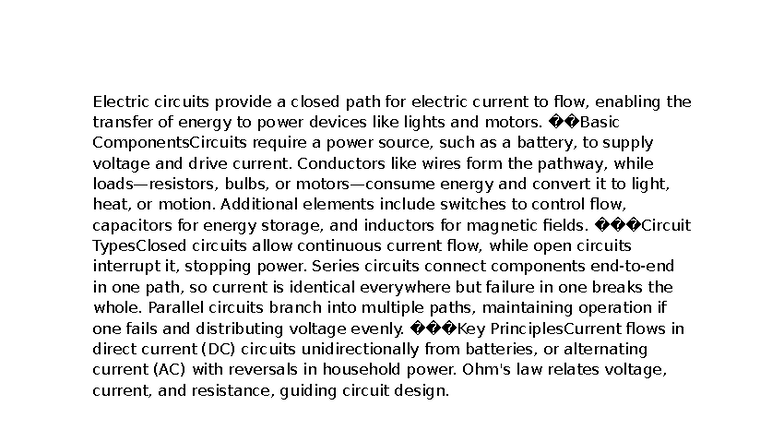 Circuits Overview: Understanding Electric Current Flow and Components - Studocu