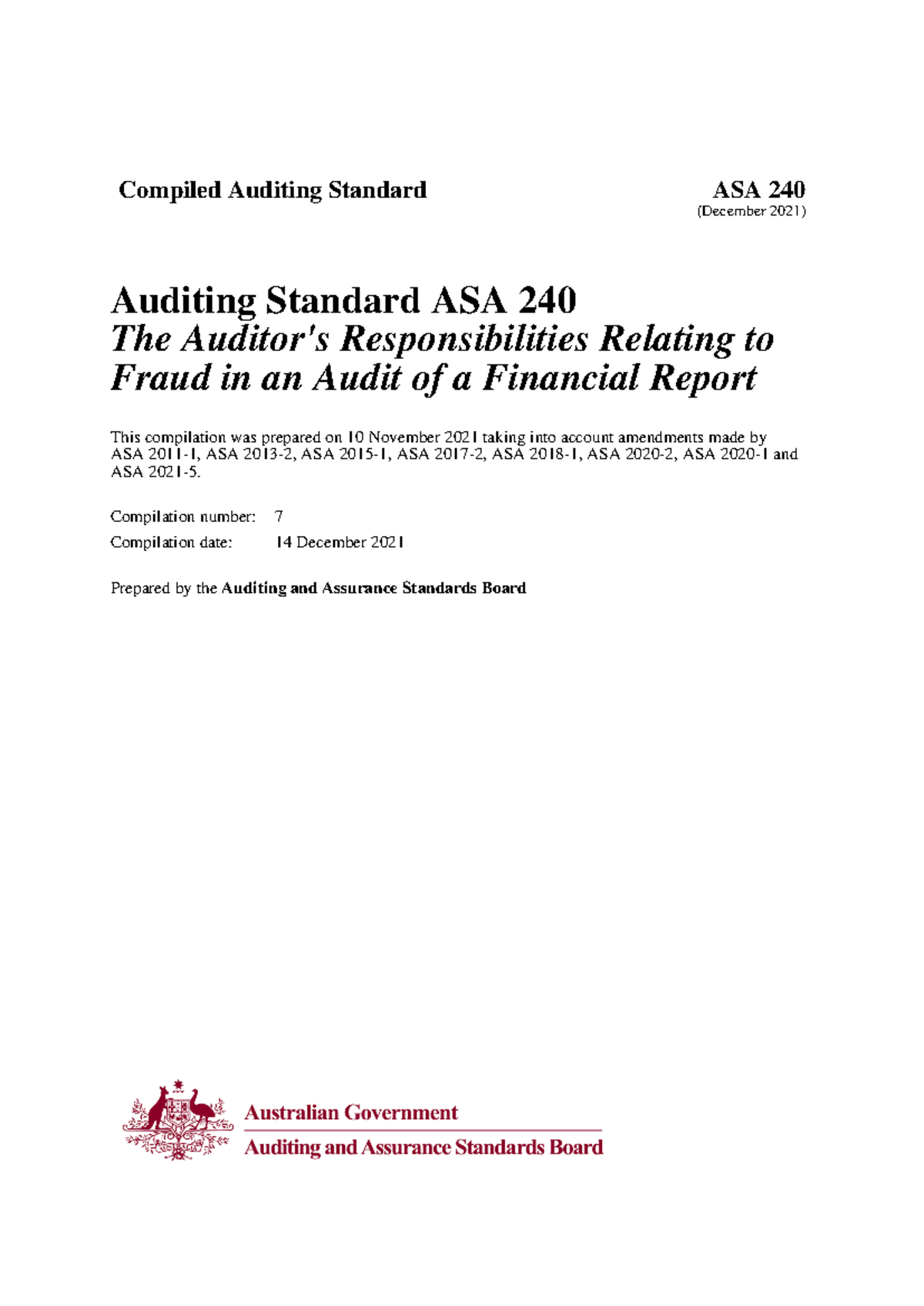 ASA 240 - Auditor's Responsibilities for Fraud in Financial Audits ...