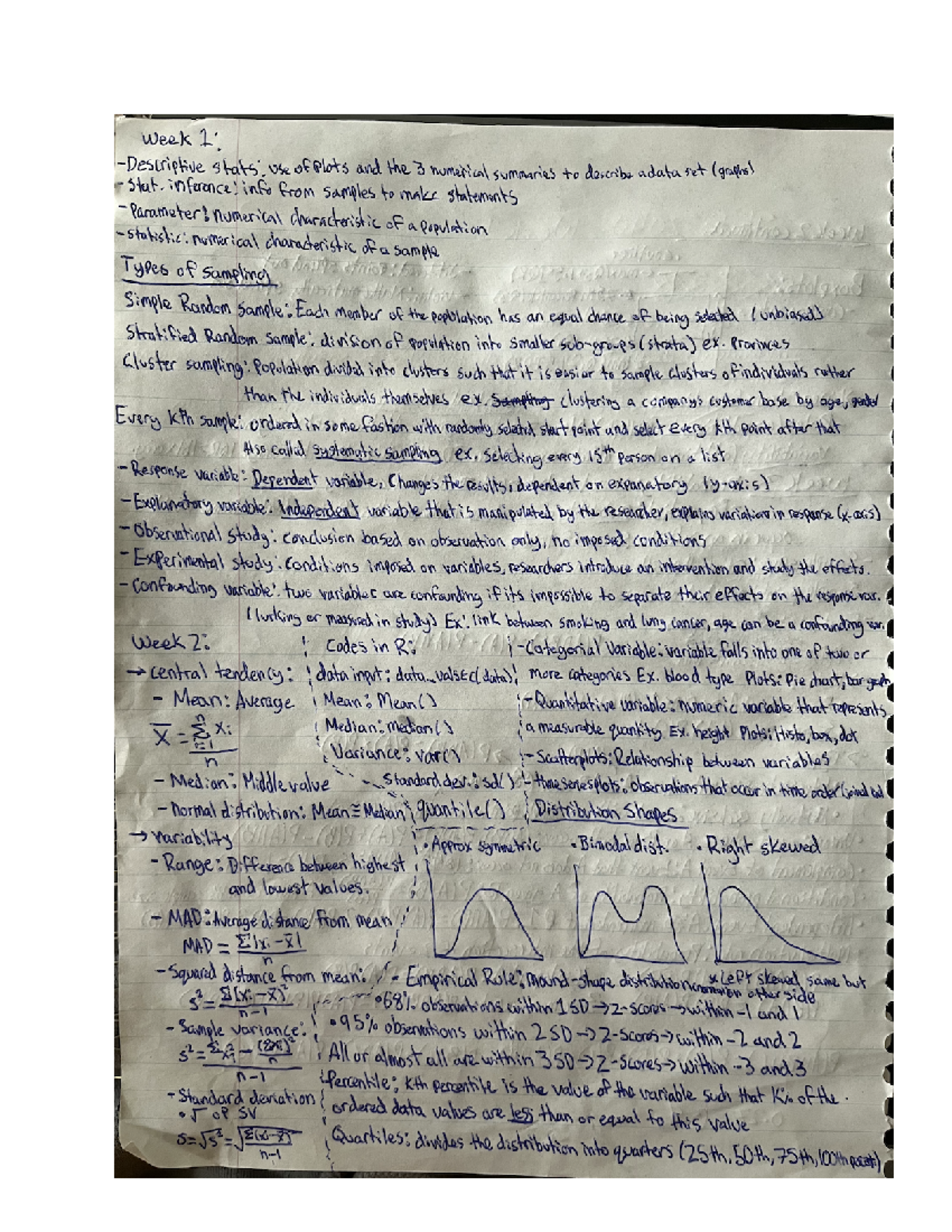 Stat 2040 Week 1 Cheat Sheet: Sampling and Data Analysis - week 1 ...