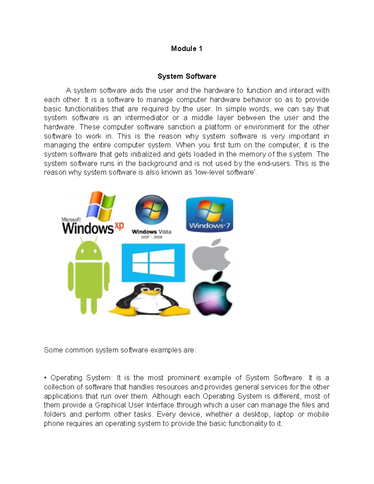 Module 1: Understanding System Software and Operating Systems - Studocu