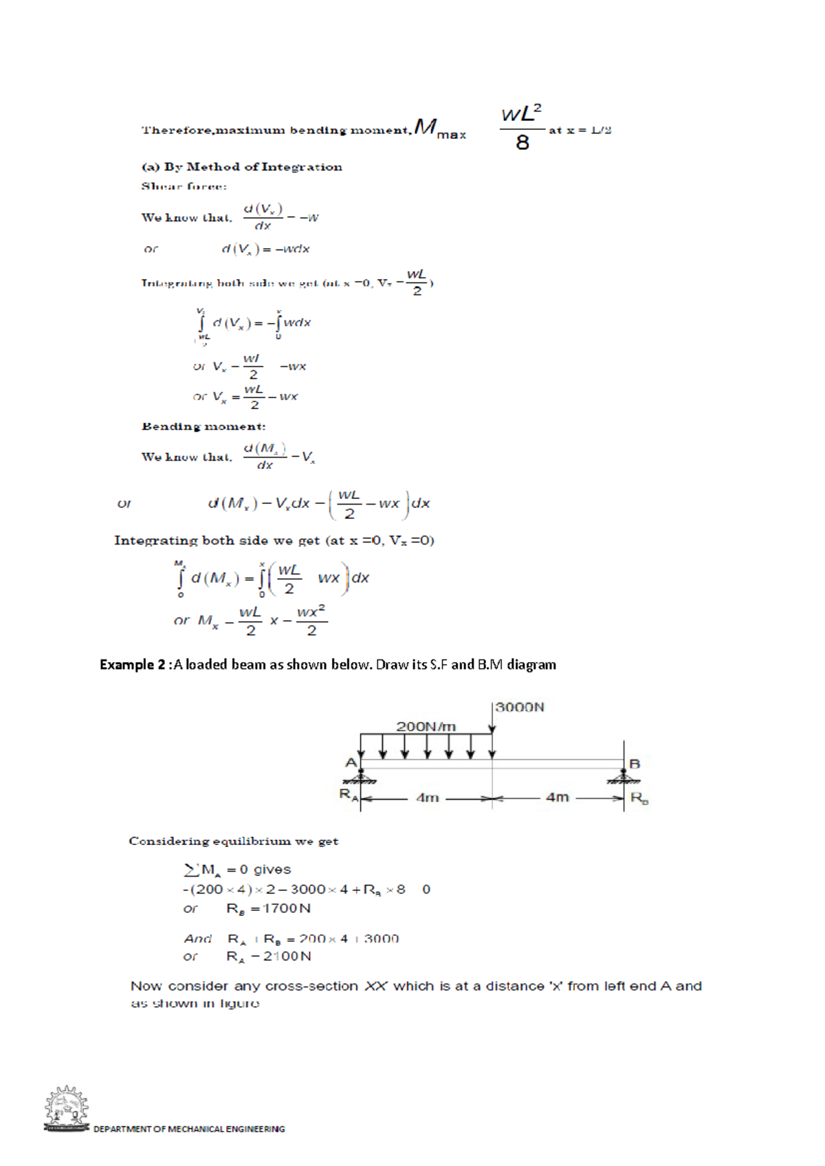 Strength of material notes (13) - Example 2 :A loaded beam as shown ...