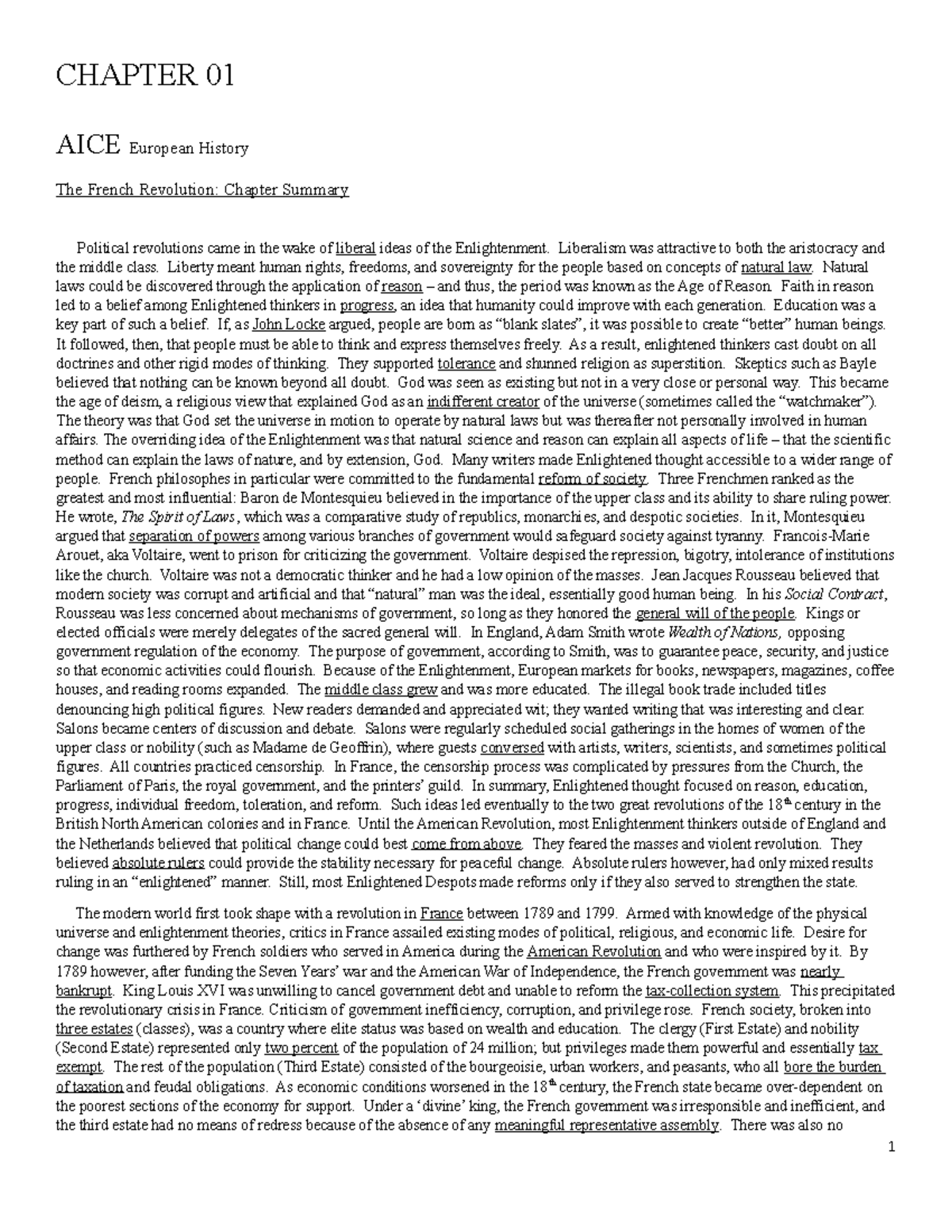 AICE European History: Summary of Chapter 01 - The French Revolution ...
