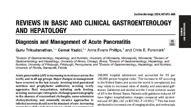 Diagnosis and Management of Acute Pancreatitis (GASTRO 2025) - Studocu