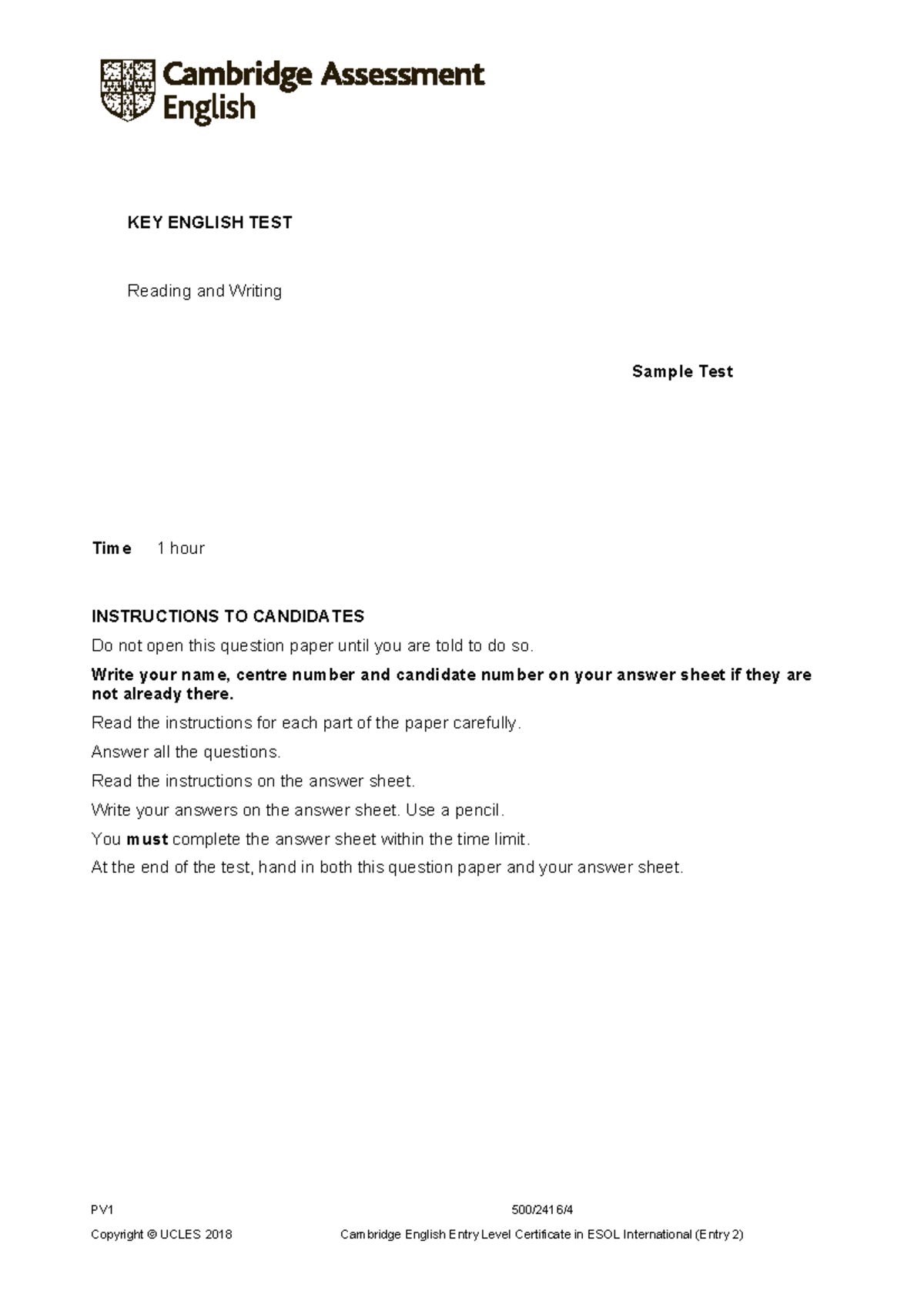 KET Paper 1: Reading and Writing Sample Test Guide - Studocu