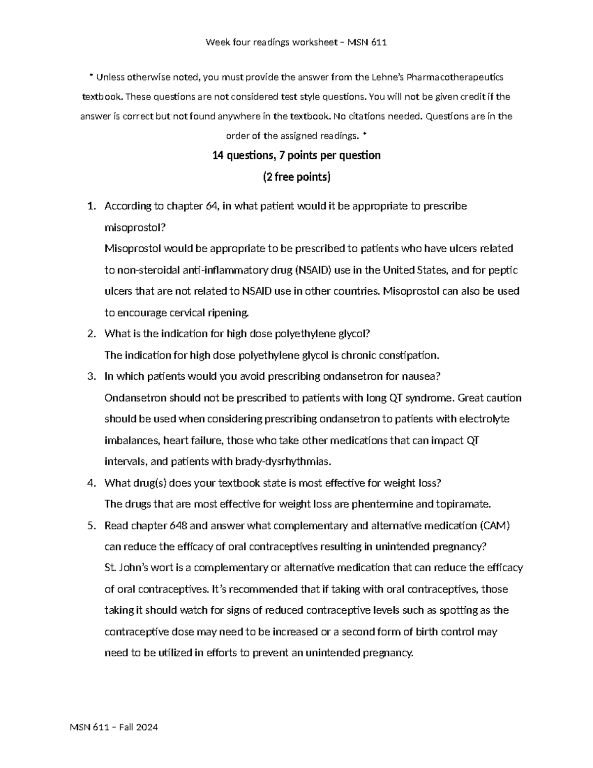 MSN 611 Week 6 Readings Worksheet and Analysis – Spring 2024 - Studocu