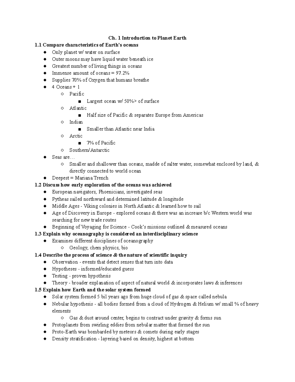 EES Midterm 1 Reading Notes - Ch. 1 Introduction to Planet Earth 1 ...