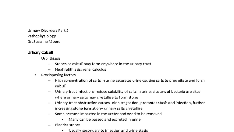 Urinary Disorders and Renal Failure: Pathophysiology & Treatment (Course Code) - Studocu