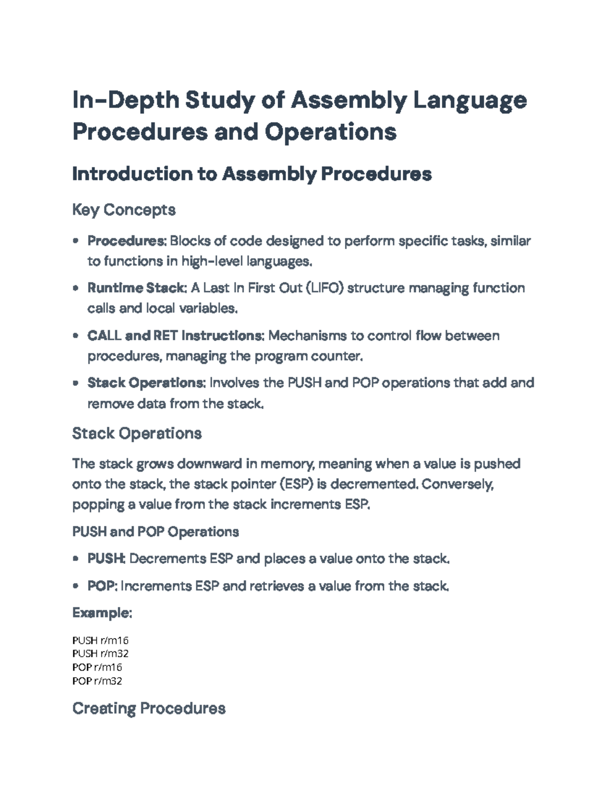 In-Depth Assembly Language Procedures and Stack Operations Guide - In ...