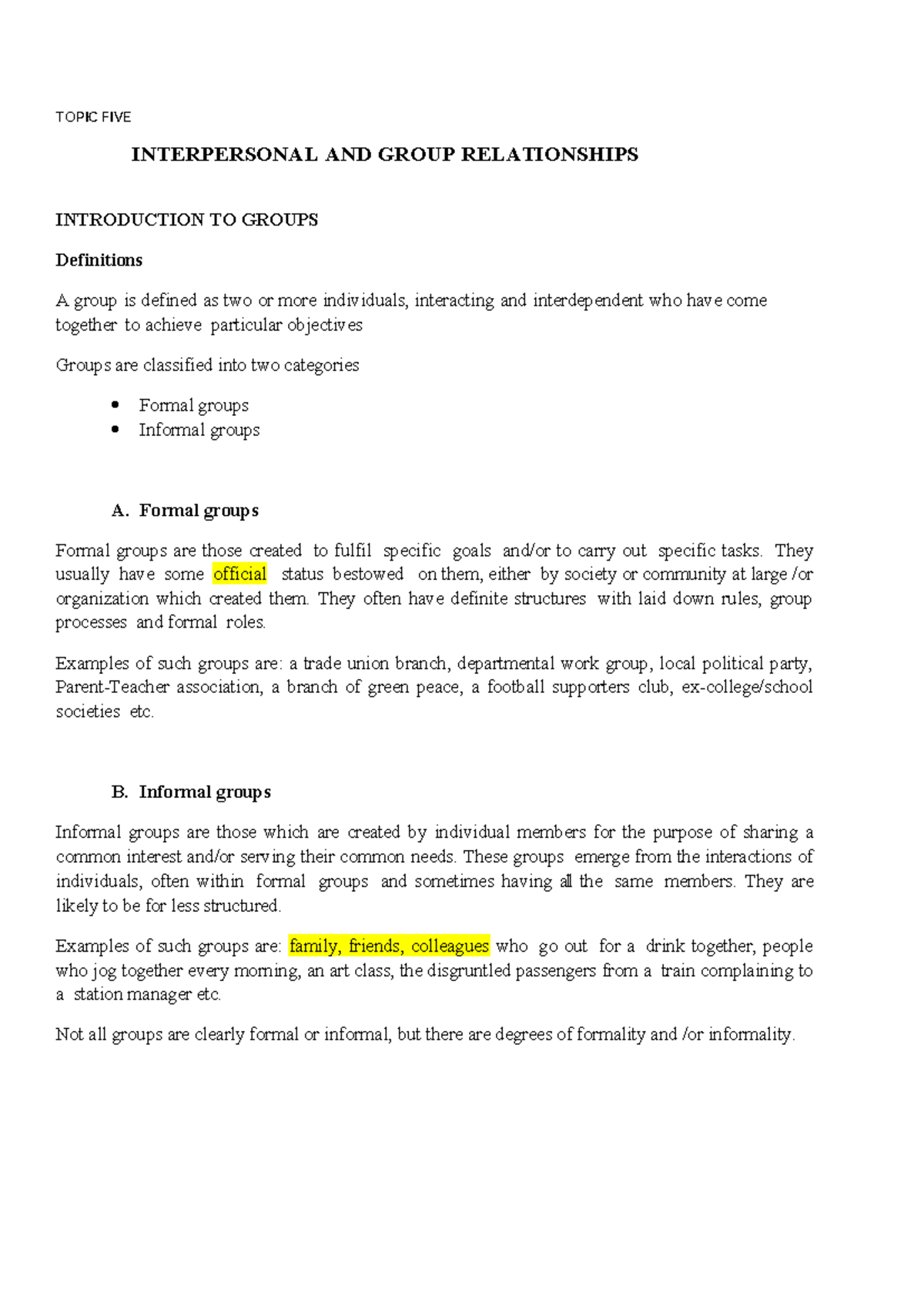 Organizational Behavior: Interpersonal & Group Relationships (OB 101 ...