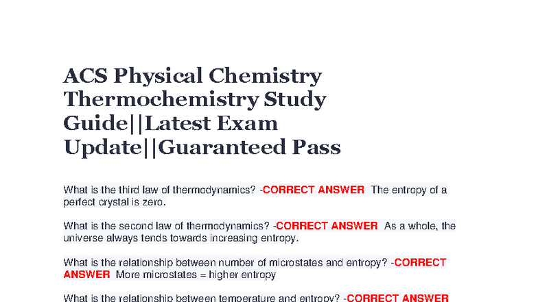 ACS Physical Chemistry Thermochemistry Study Guide - Studocu