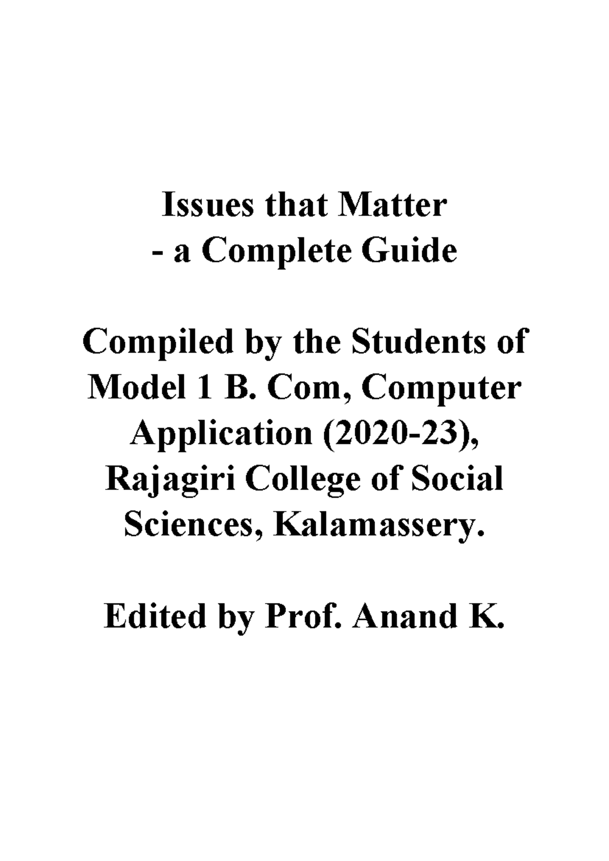 Issues That Matter: A Comprehensive Guide for B.Com Computer Application - Studocu