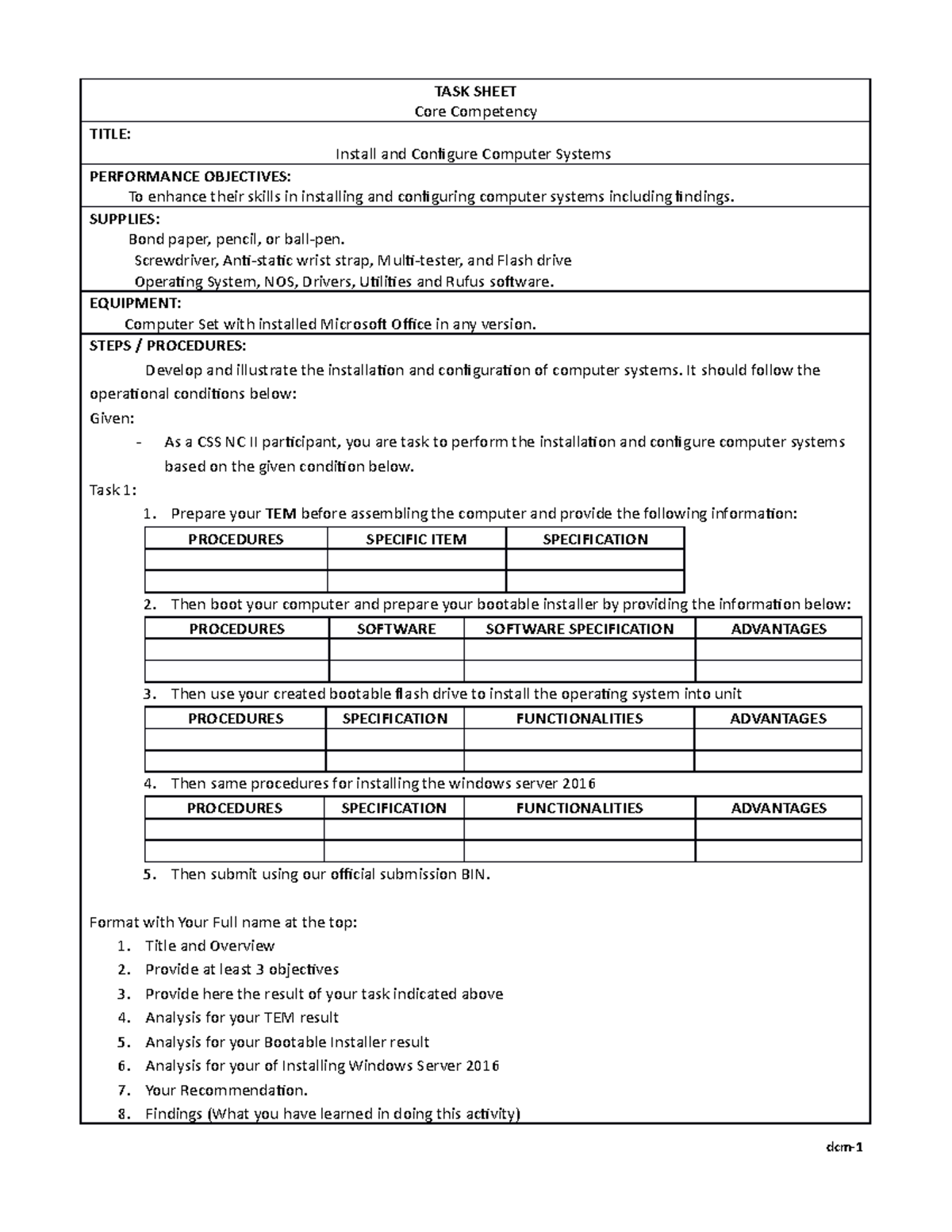 Task Sheet 5: Install & Configure Computer Systems Guide - Studocu