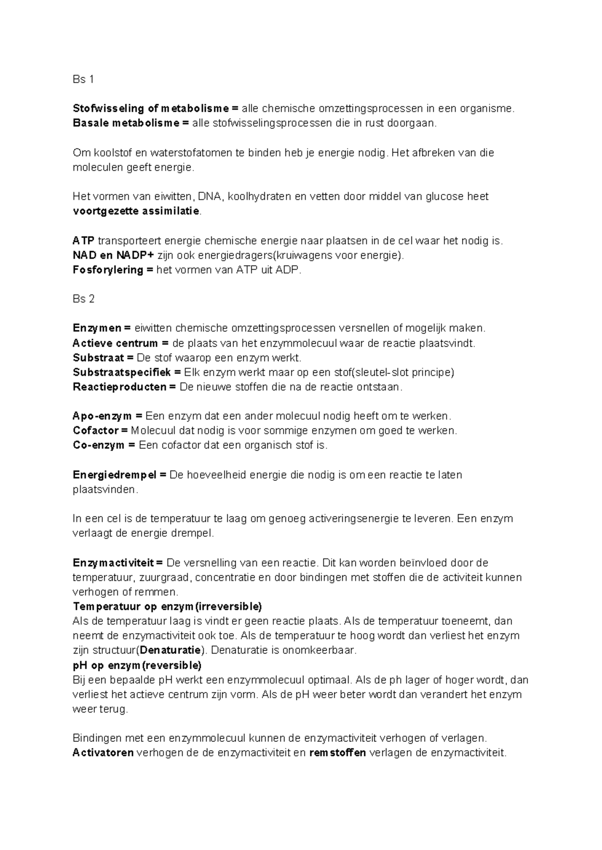 Bio SV Stofwisseling: Essentiële Metabolisme Concepten en Processen ...