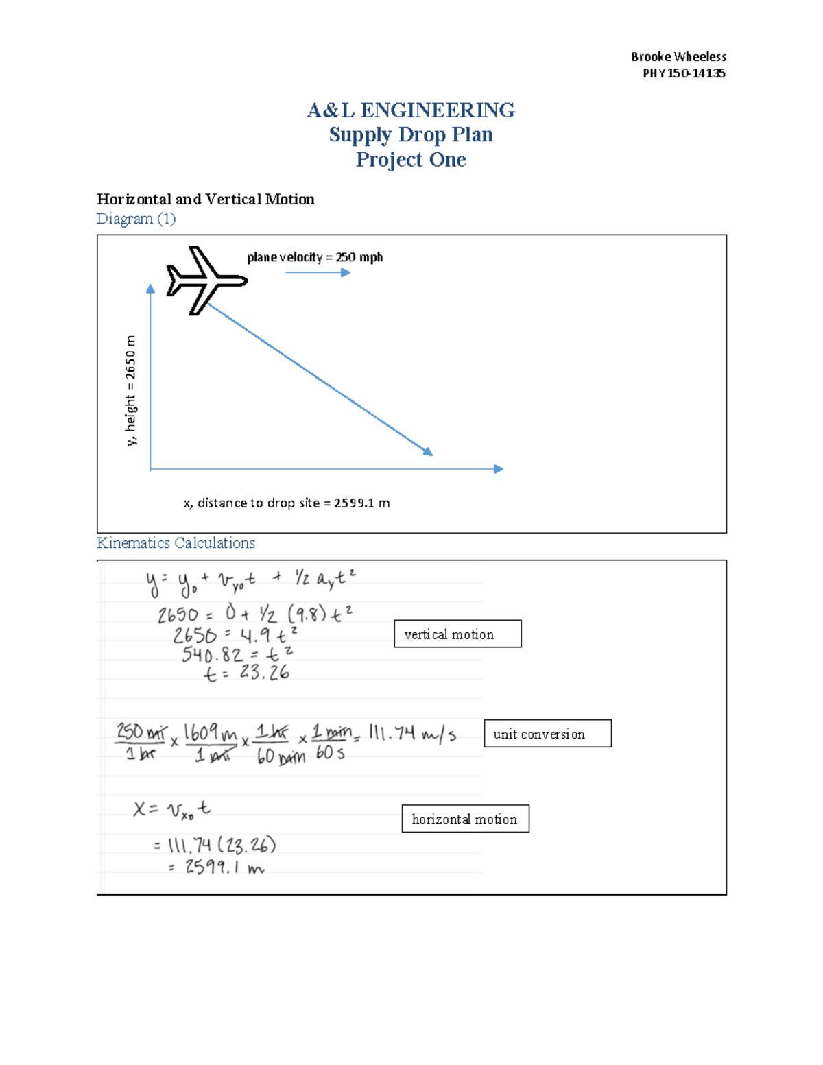 Brooke Wheeless PHY 101 Supply drop plan project: motion diagrams and ...