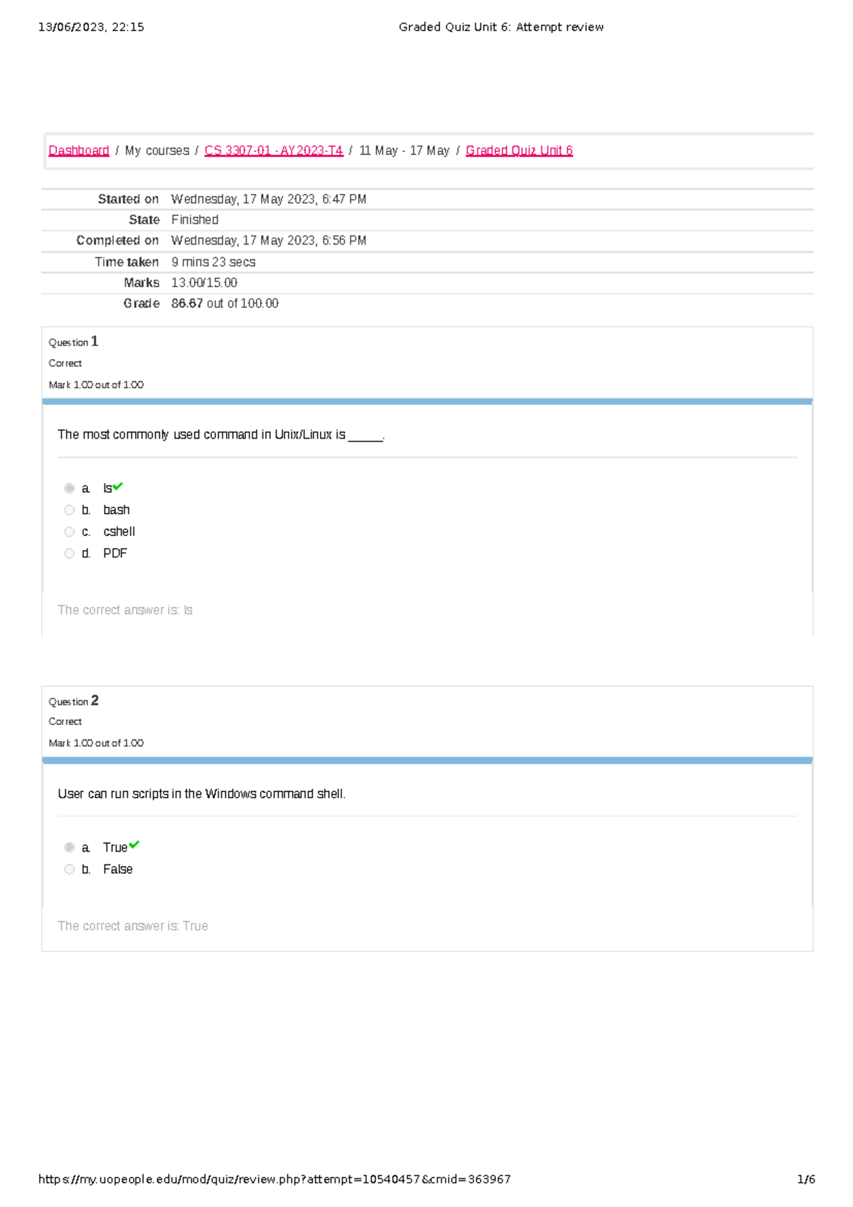 Graded Quiz Unit 6 Review for CS 3307-01: Operating Systems 2 - Studocu