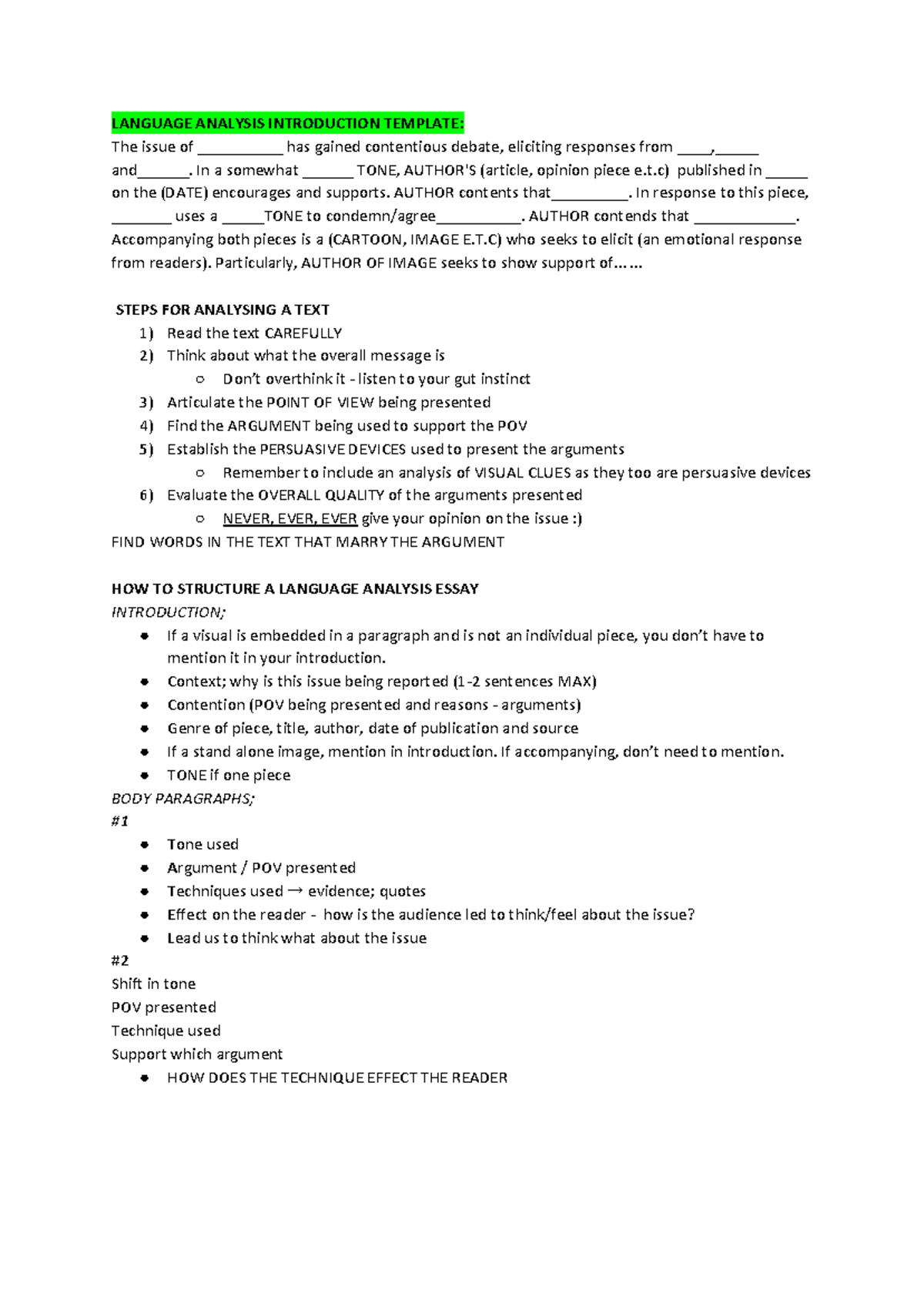 Guide to Writing an A+ Language Analysis - LANGUAGE ANALYSIS ...