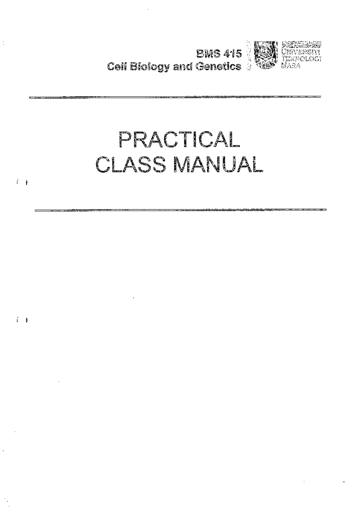 BMS 415 Practical Class Manual: Cell Biology & Genetics Lab Guide - Studocu