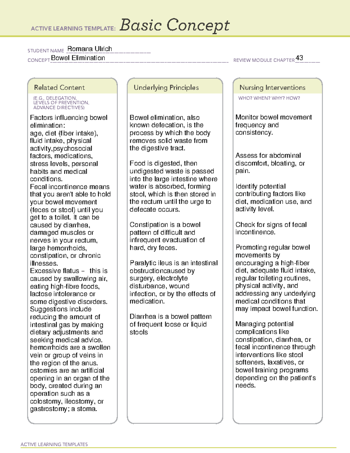 Basic concept bowell elimination - Nur 111 - ACTIVE LEARNING TEMPLATES ...
