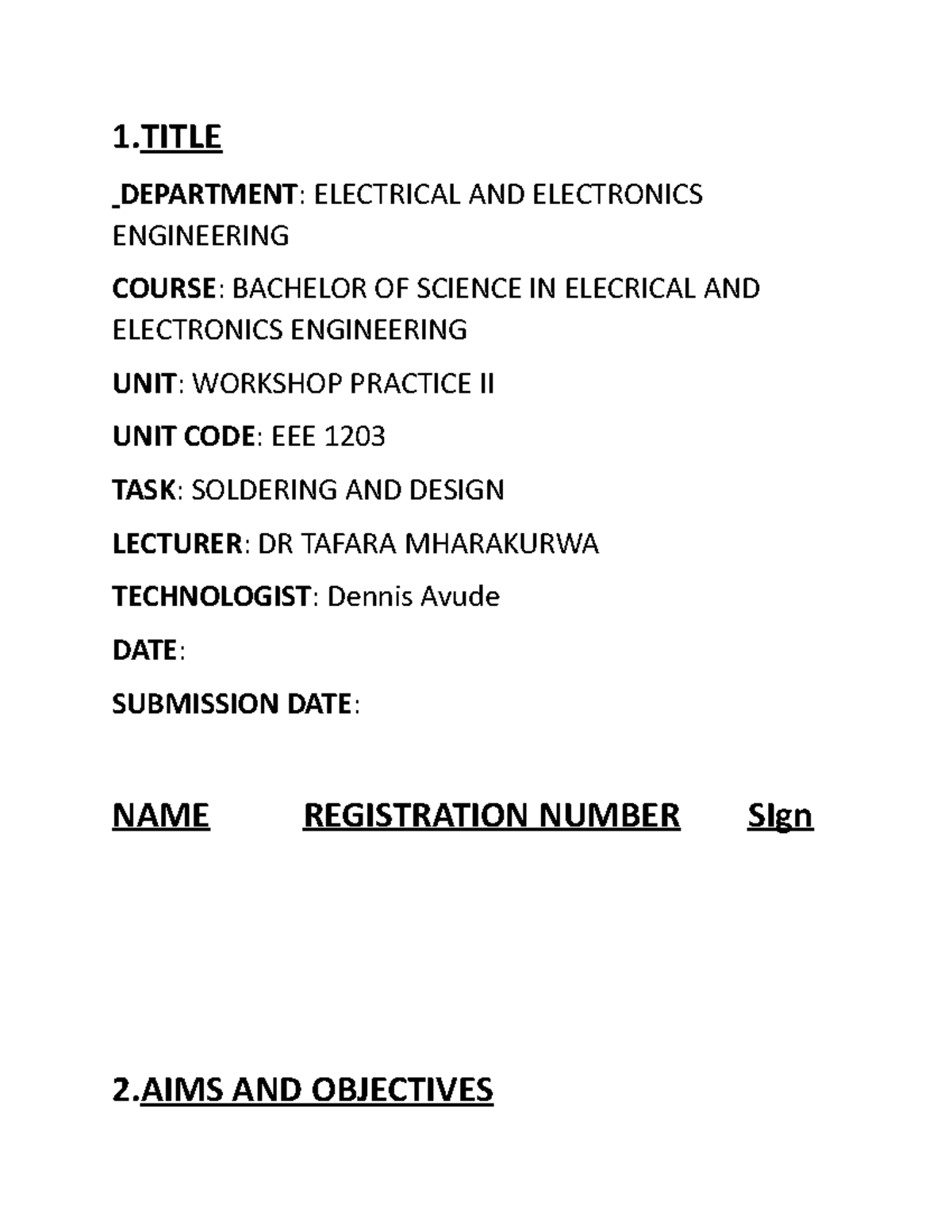EEE 1203 Workshop Practice II LAB Report: Soldering Techniques and Errors - Studocu